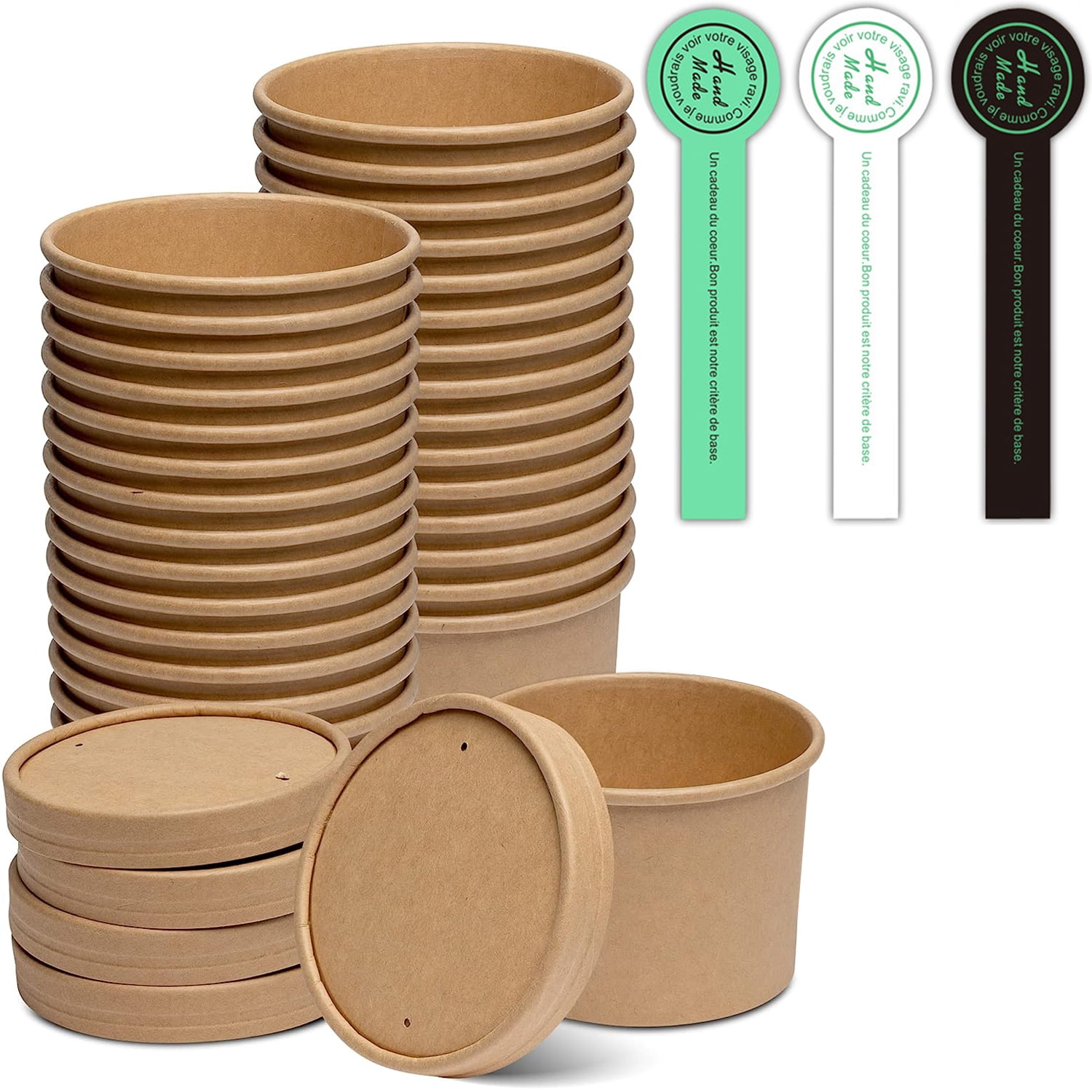 [25 Sets - 12 oz] Kraft Paper Food Soup Containers With Vented Lids ...