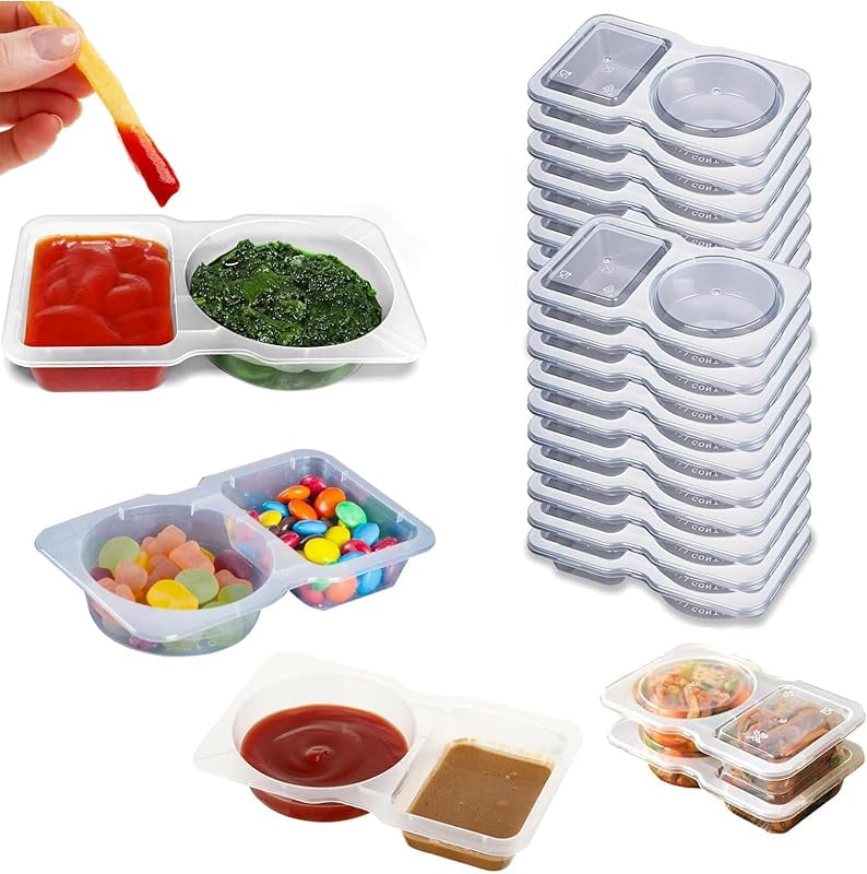 25 Sets Condiment Containers with Lids, Disposable Double Compartment ...