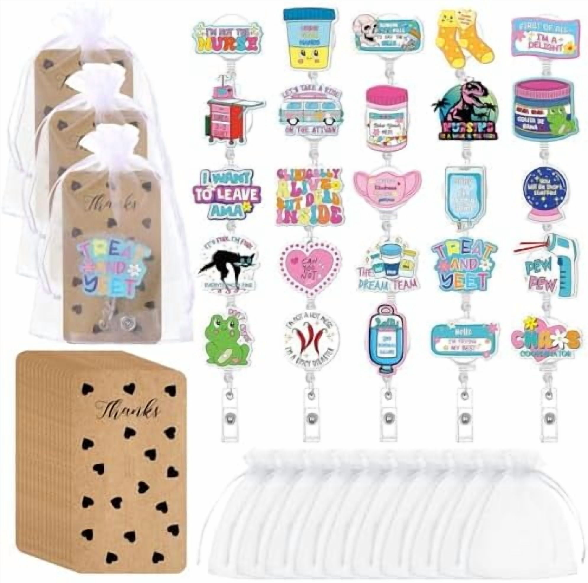 25 Sets Funny Badge Reel with Cards and Organza Bags Nurse Cute ...