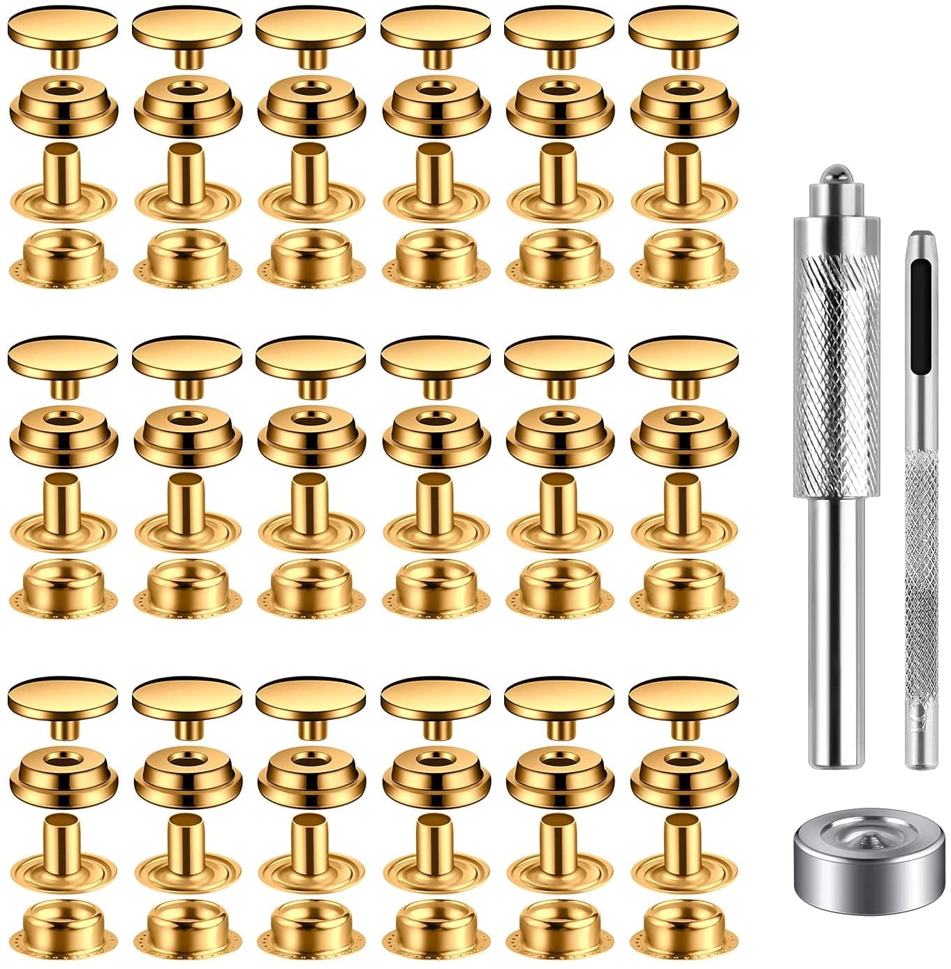 25 Sets Press Studs Cap Button, Stainless Steel Snap Fasteners Kit with ...