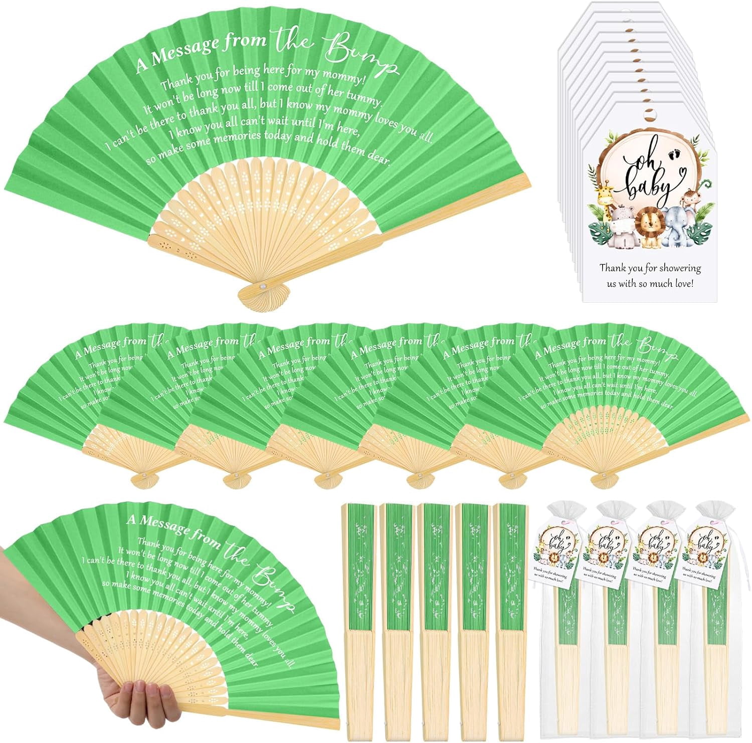 25 Sets Safari Baby Shower Favors for Guests Green Folding Paper Fans a ...
