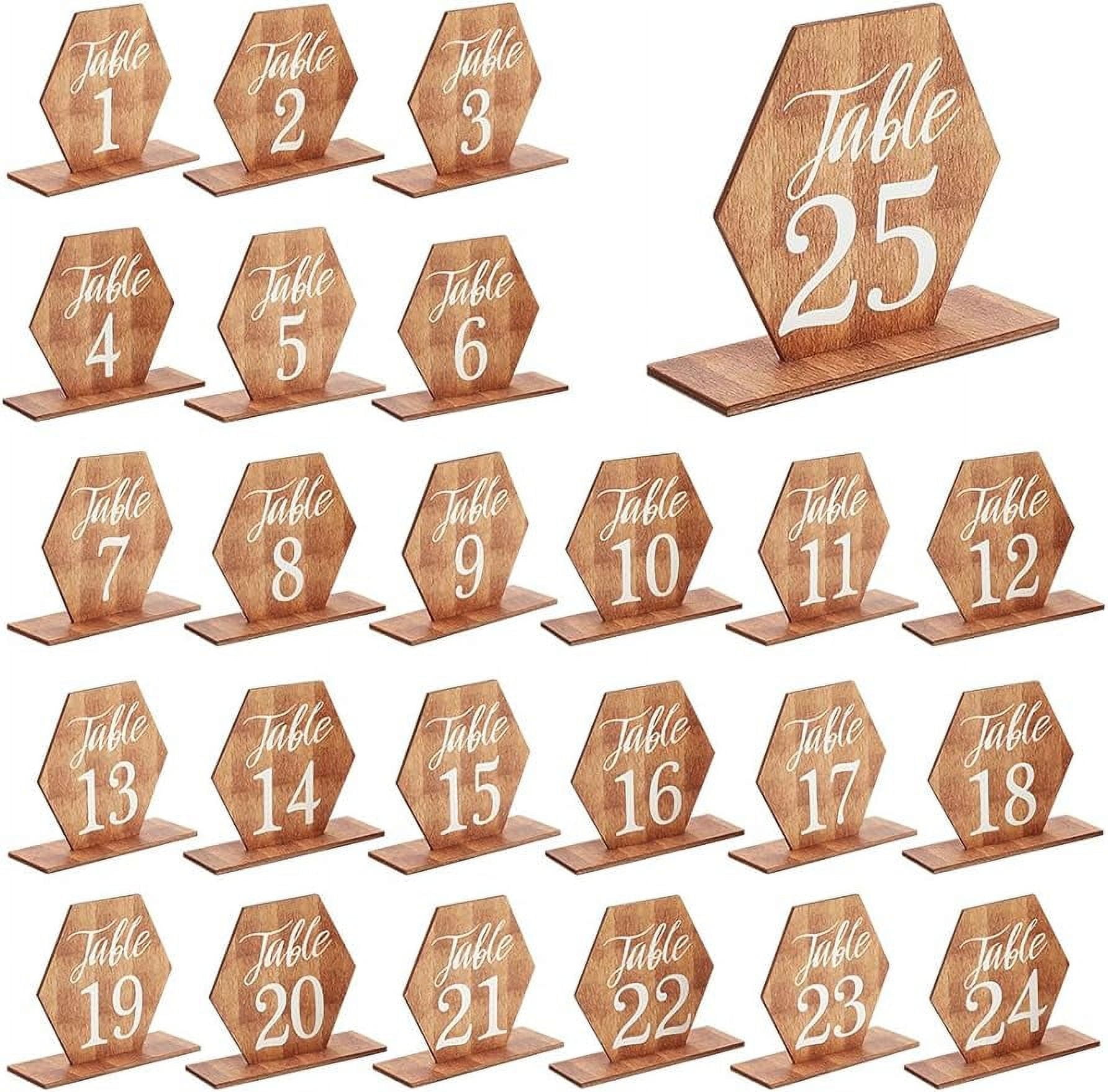 25 Sets Table Numbers with Wooden Base Hexagon Wedding Reception Table ...