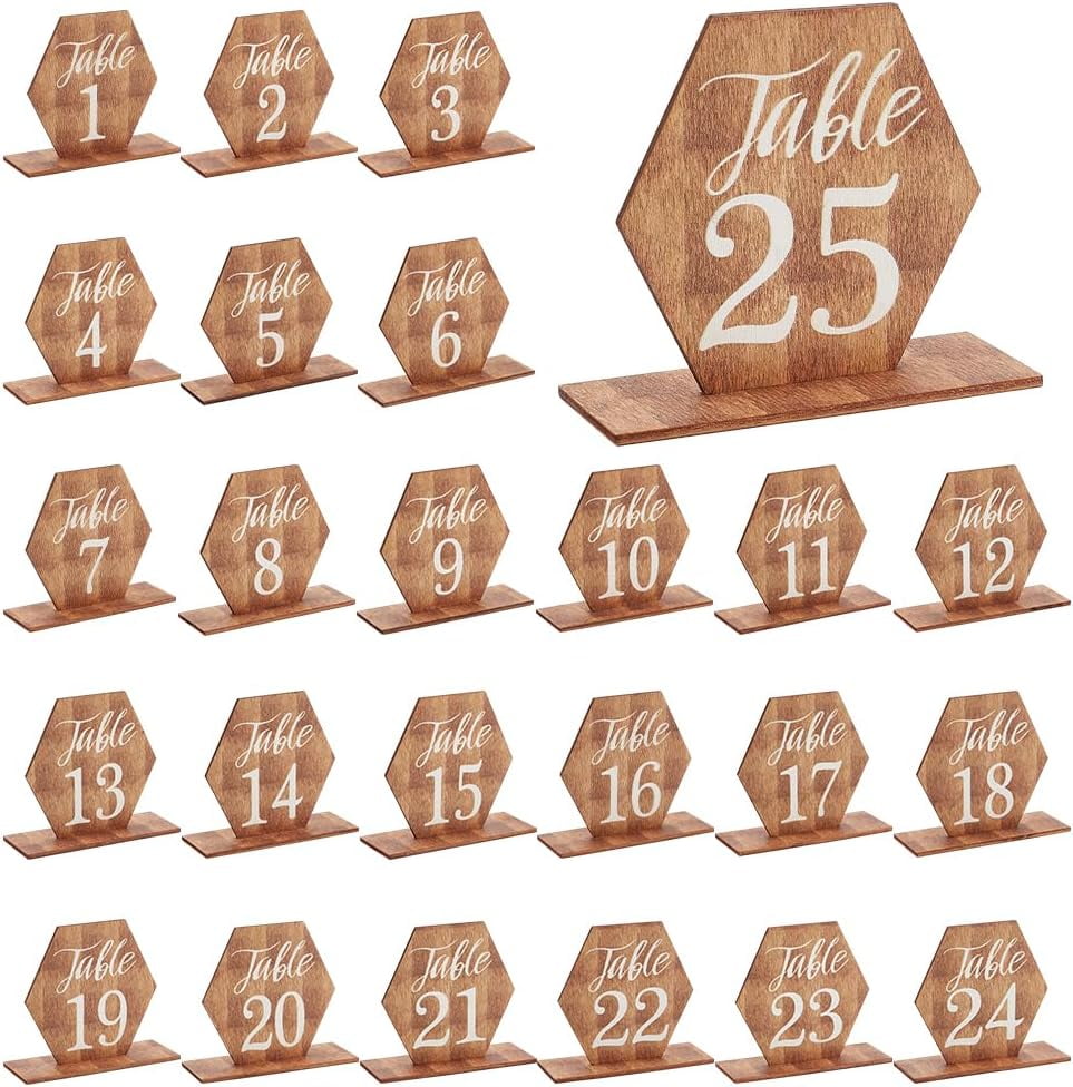 25 Sets Table Numbers with Wooden Base Hexagon Wedding Reception Table ...