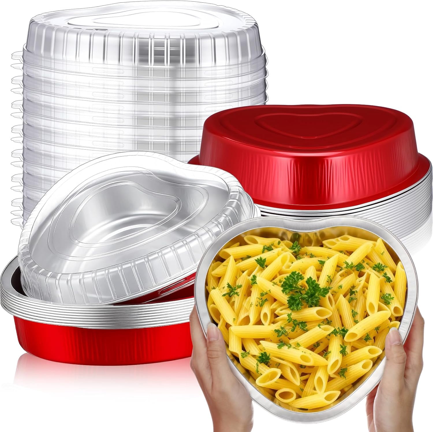25 Sets Valentine's Day Large Foil Heart Shaped Cake Pans with Lid 33.8 ...