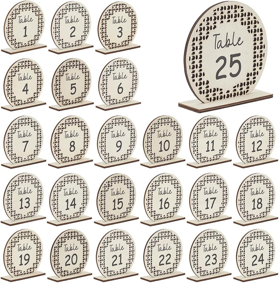 25 Sets Wooden Wedding Table Number Signs Table Numbers 1-25 Single ...