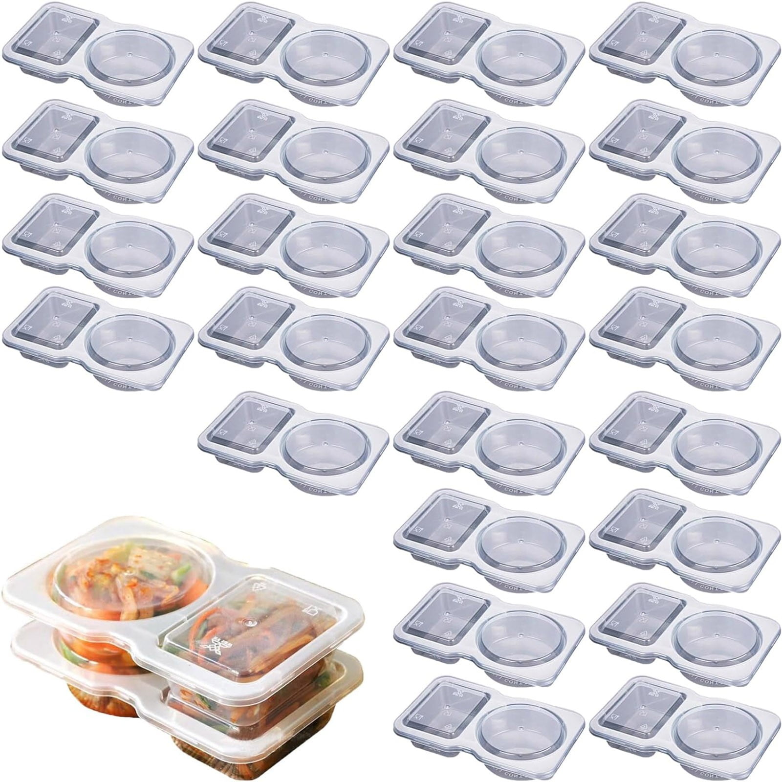 25 Sets of Disposable Double Compartment Plastic Condiment Containers ...