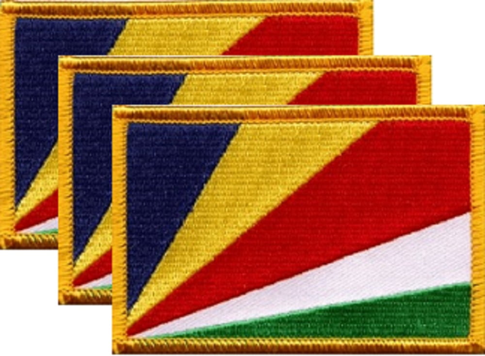 25 Seychelles Flag Patches, Embroidered Iron On or Sew On, Measures 3. ...