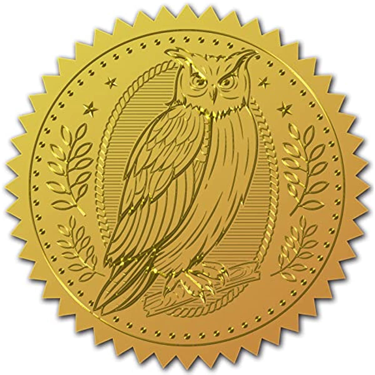 25 Sheet Gold Foil Sticker Owl Certificate Seals Gold Embossed Round ...