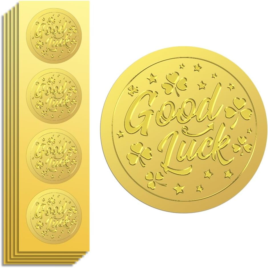 25 Sheet Gold Foil Stickers Seals Embossed Good Luck 2 Inch 100Pcs for ...