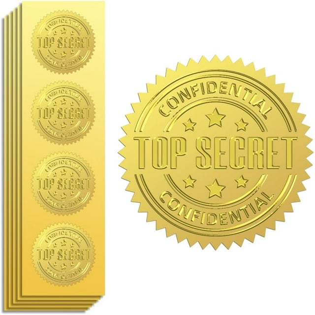 25 Sheet Gold Foil Stickers Seals Embossed Top Secret and Confidential ...