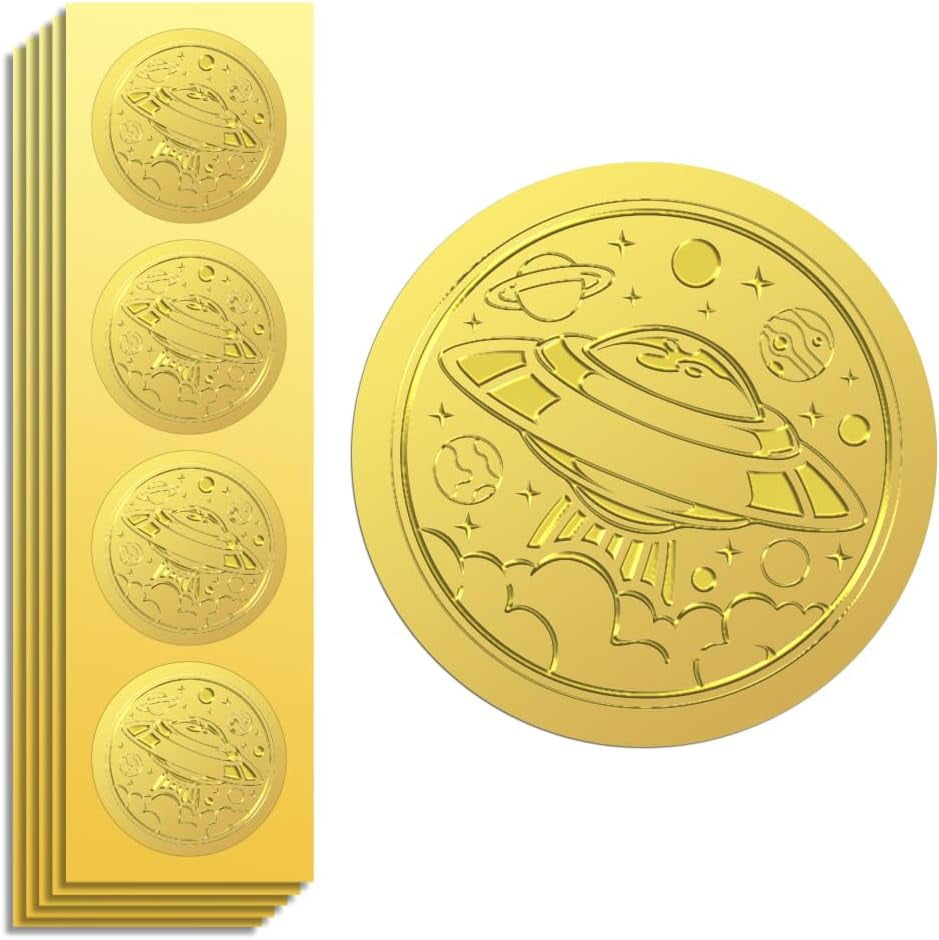 25 Sheet Gold Foil Stickers Seals Embossed UFO 2 Inch 100Pcs Self ...