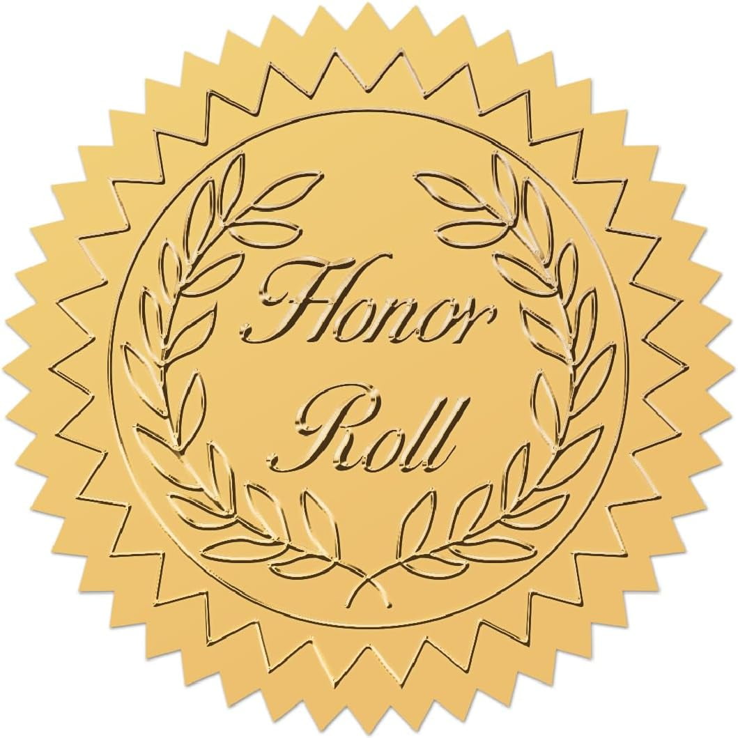25 Sheet Honor Roll Olive Leaf Gold Certificates Stickers 2" Foil ...