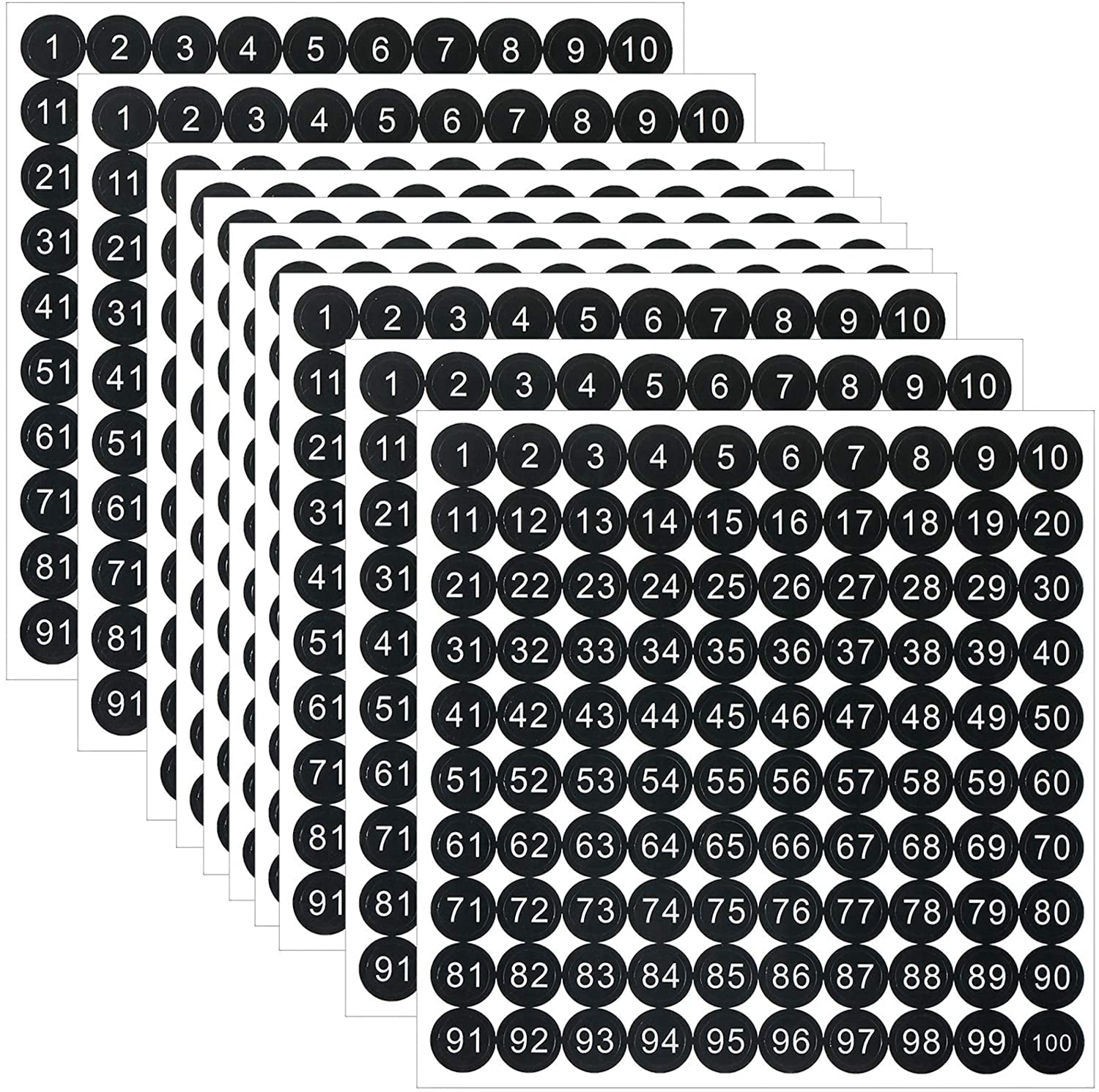 25 Sheets 1 to 100 Vinyl Consecutive Number Stickers 0.4 Inch Small ...