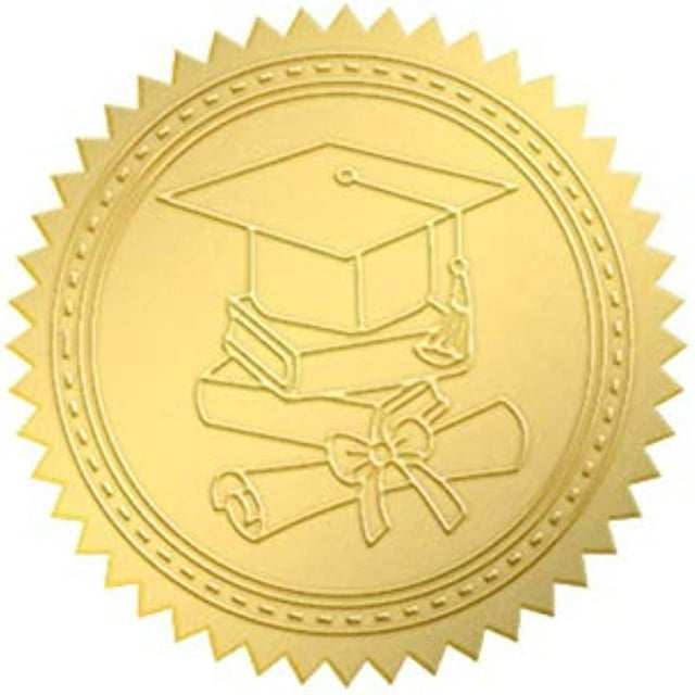 25 Sheets Embossed Graduation Cap Diploma Gold Certificate Seals Self ...