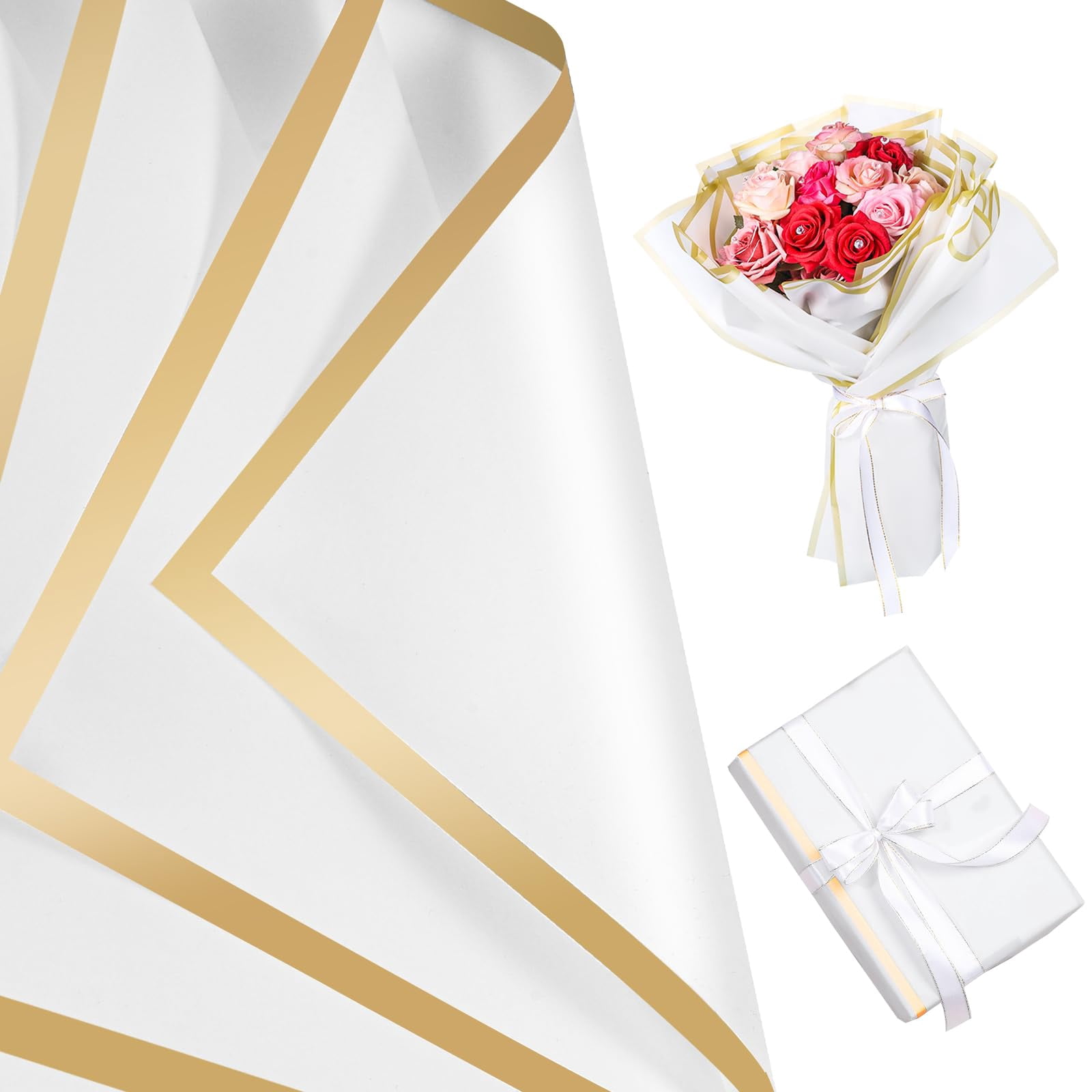 25 Sheets Flower Bouquet AIF9 Wrapping Paper, White Waterproof Floral ...