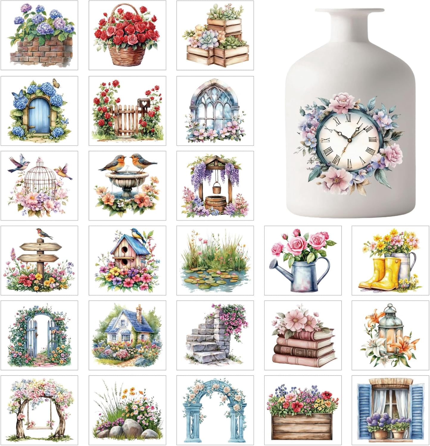 25 Sheets Garden Doors and Windows Colorful Mason Jar Decal Stickers ...
