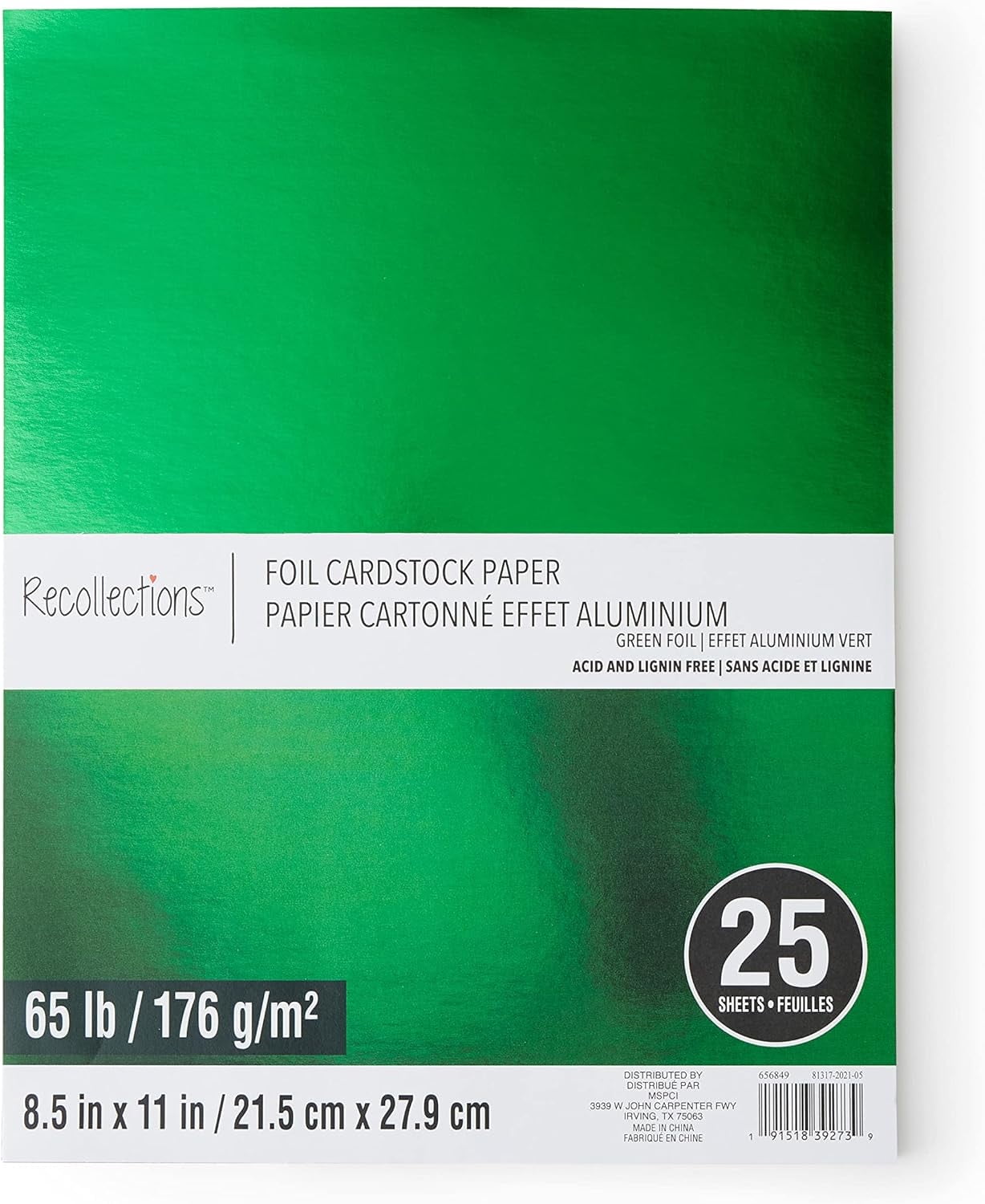 25 Sheets Green Foil 8.5" x 11" Cardstock Paper by Recollections - Acid ...