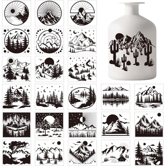25 Sheets Mountains Silhouette Mason Jar Decals Stickers Trees Scenery ...