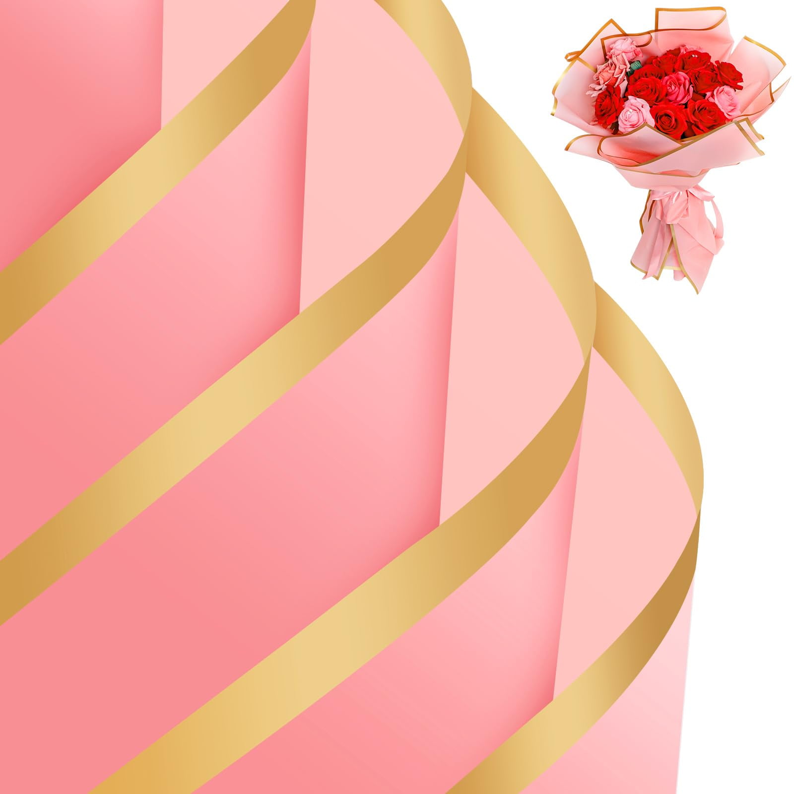 25 Sheets Pink Flower Bouquet Wrapping Paper, Waterproof Floral ...