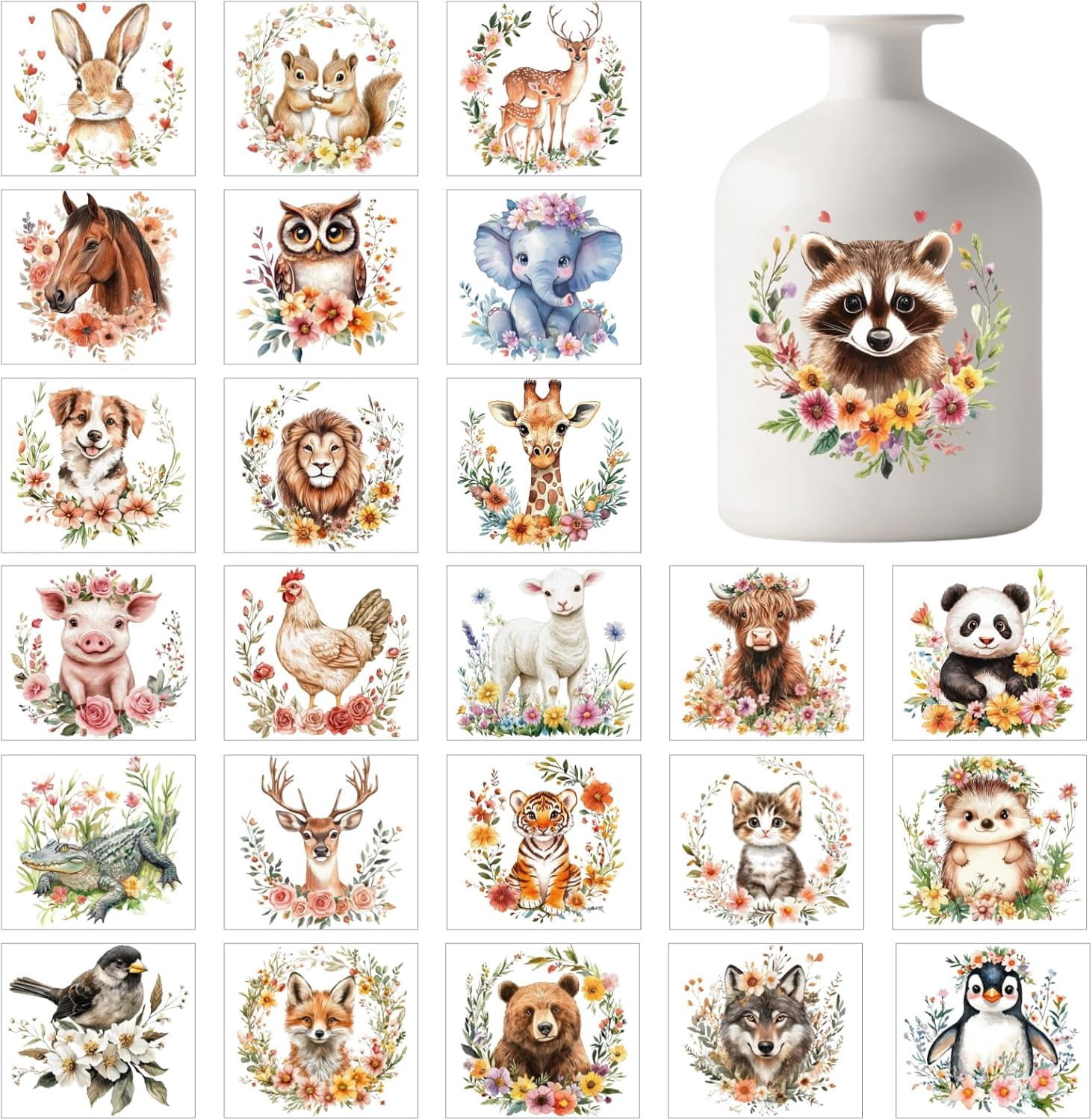25 Sheets Retro Animals Colorful Mason Jar Decal Stickers Flowers ...