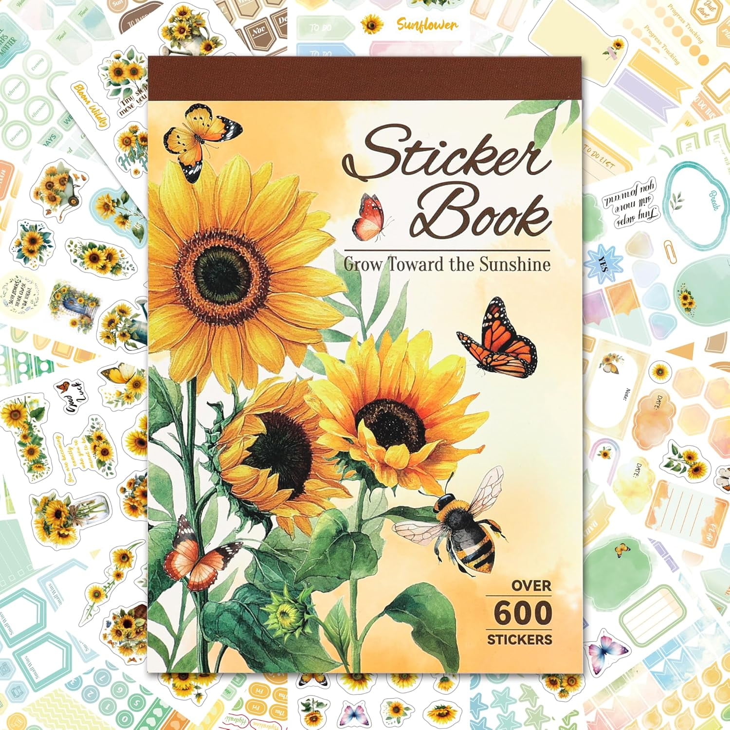 25 Sheets Sunflower Aesthetic Stickers, 600+ Decorative Decals for ...
