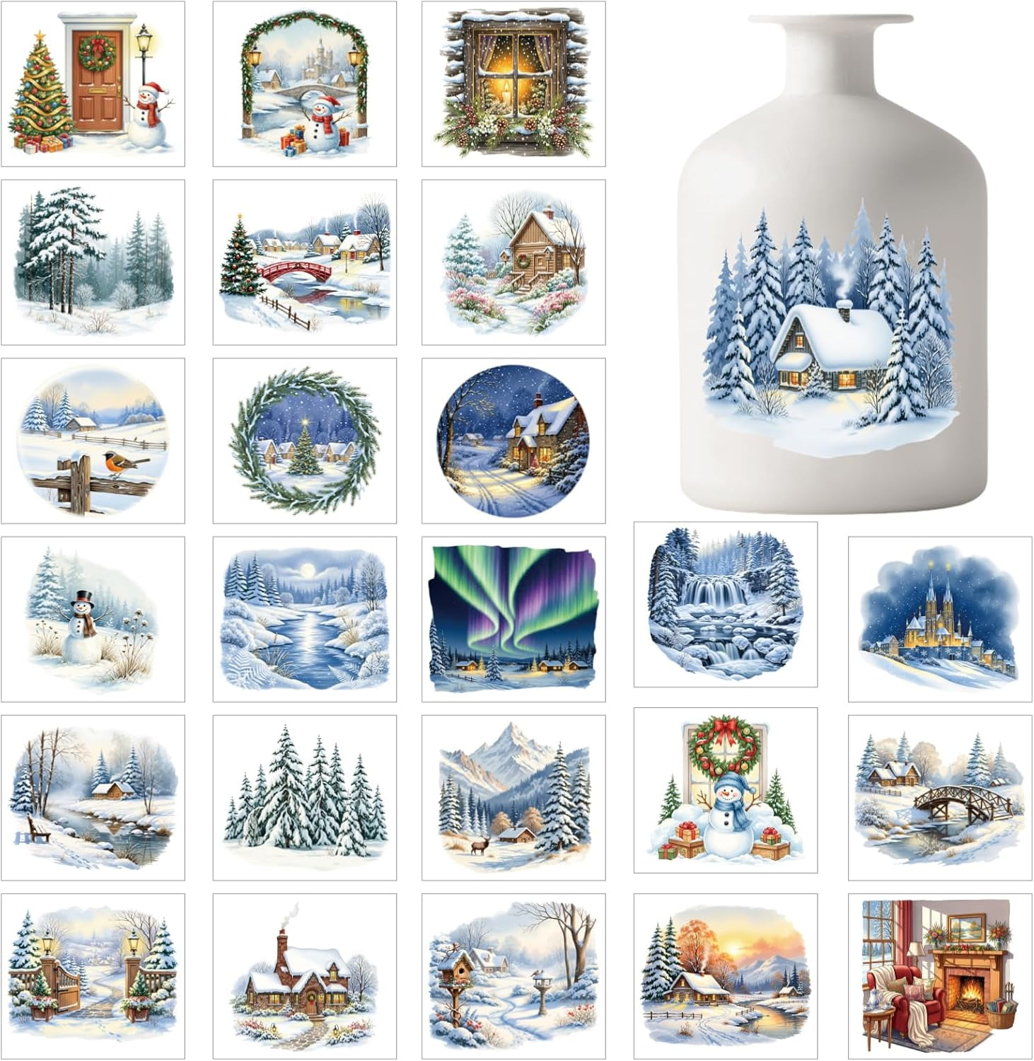 25 Sheets Winter Christmas Snow Landscape Colorful Adhesive Lantern ...