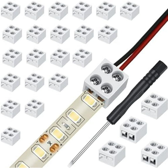 25 Solderless Tape Light Connector 2 Pin Terminal Block Screw Down ...