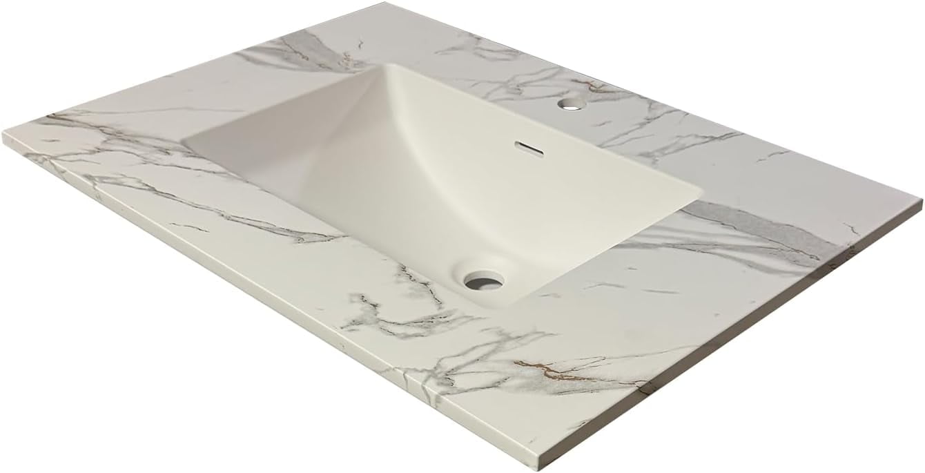 25" Solid Surface Polyurethane Resin Streamline Nano Vanity Top With Sink, Durable, Consistent ...