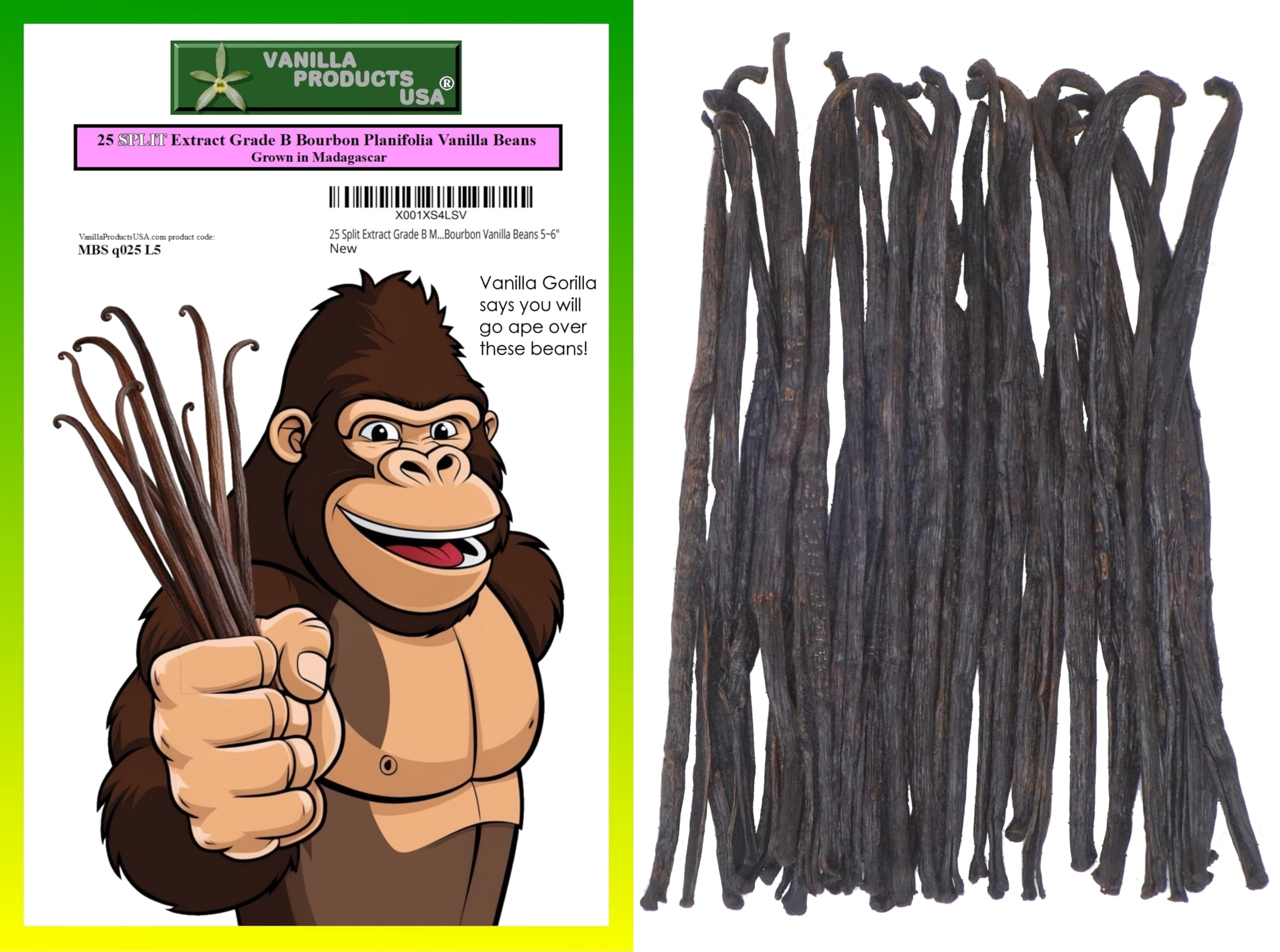 25 Split Extract Grade B Madagascar Bourbon Natural Vanilla Beans 5~6 ...