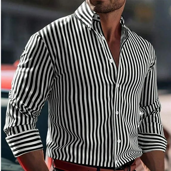25 Styles Striped Men's Business Casual 3D Printed Shirt Street Work ...