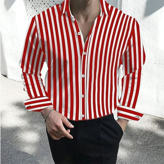 25 Styles Striped Men's Business Casual 3D Printed Shirt Street Work ...