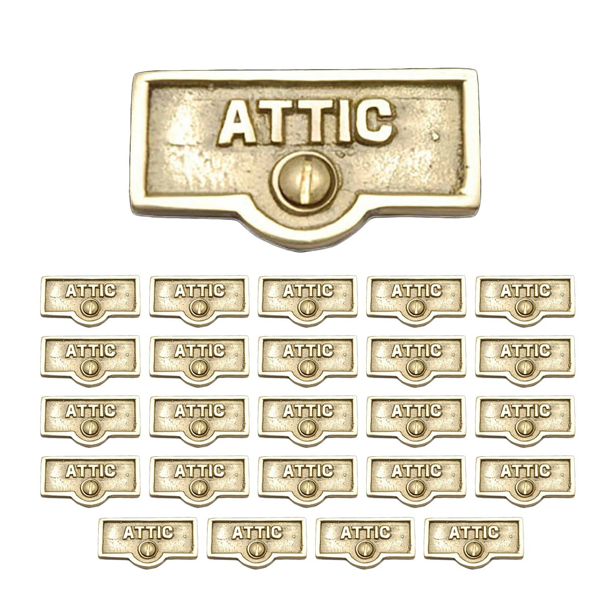 25 Switch Plate Tags ATTIC Name Signs Labels Lacquered Brass ...