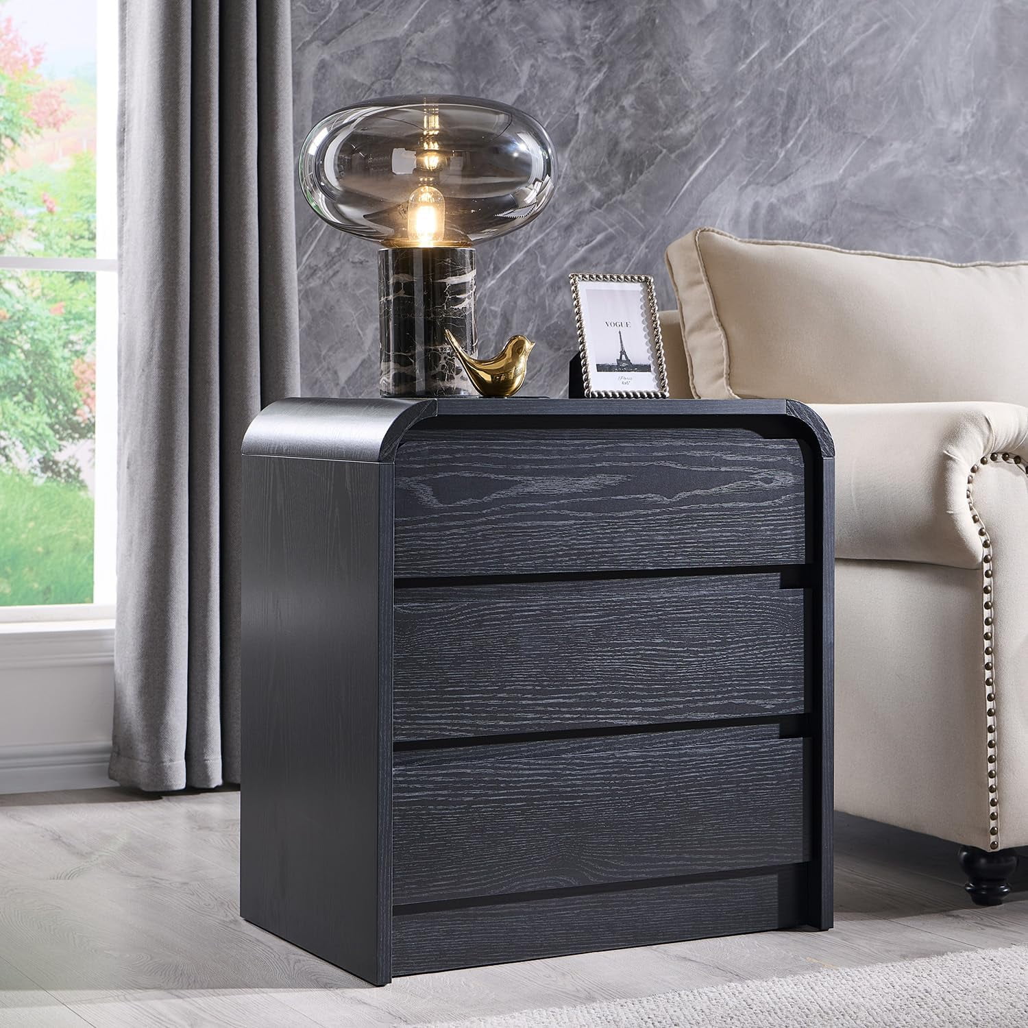 25" Tall Modern Nightstand with Charging Station, 23.6'' Wide Wood ...
