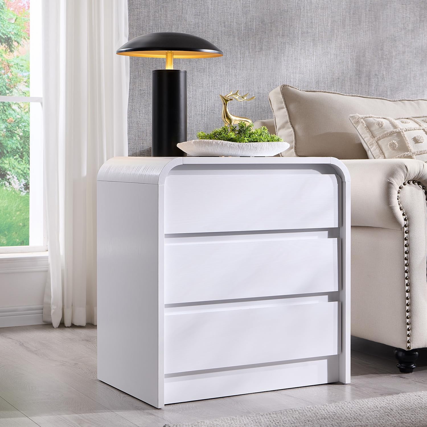 25" Tall Modern Nightstand with Charging Station, 23.6'' Wide Wood ...