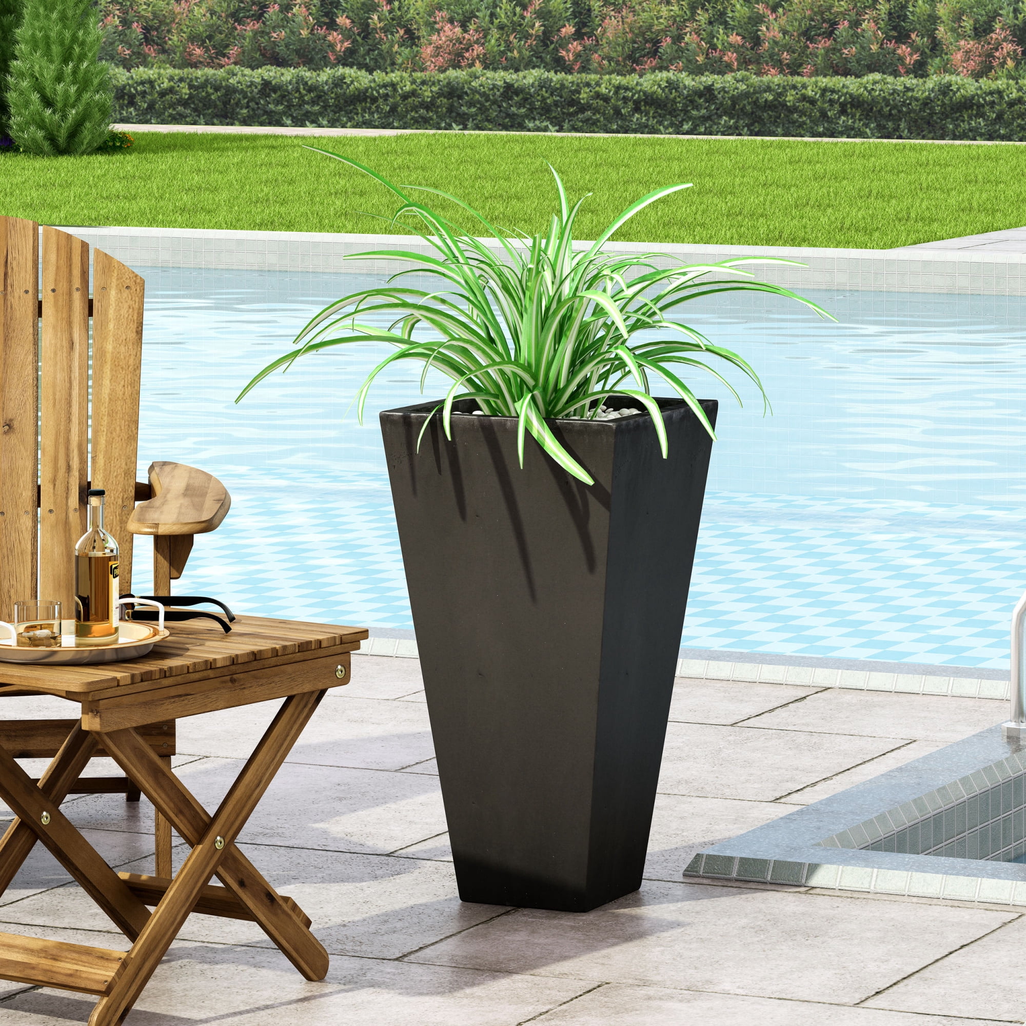 25" Tall Planters for Outdoor,Modern Small Cast Stone Planter for ...