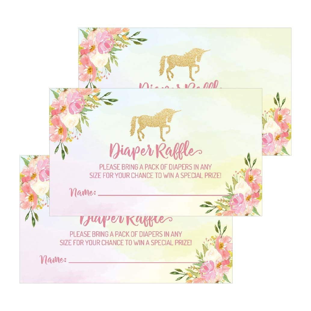 25 Unicorn Diaper Raffle Ticket Lottery Insert Cards For Pink Girl ...