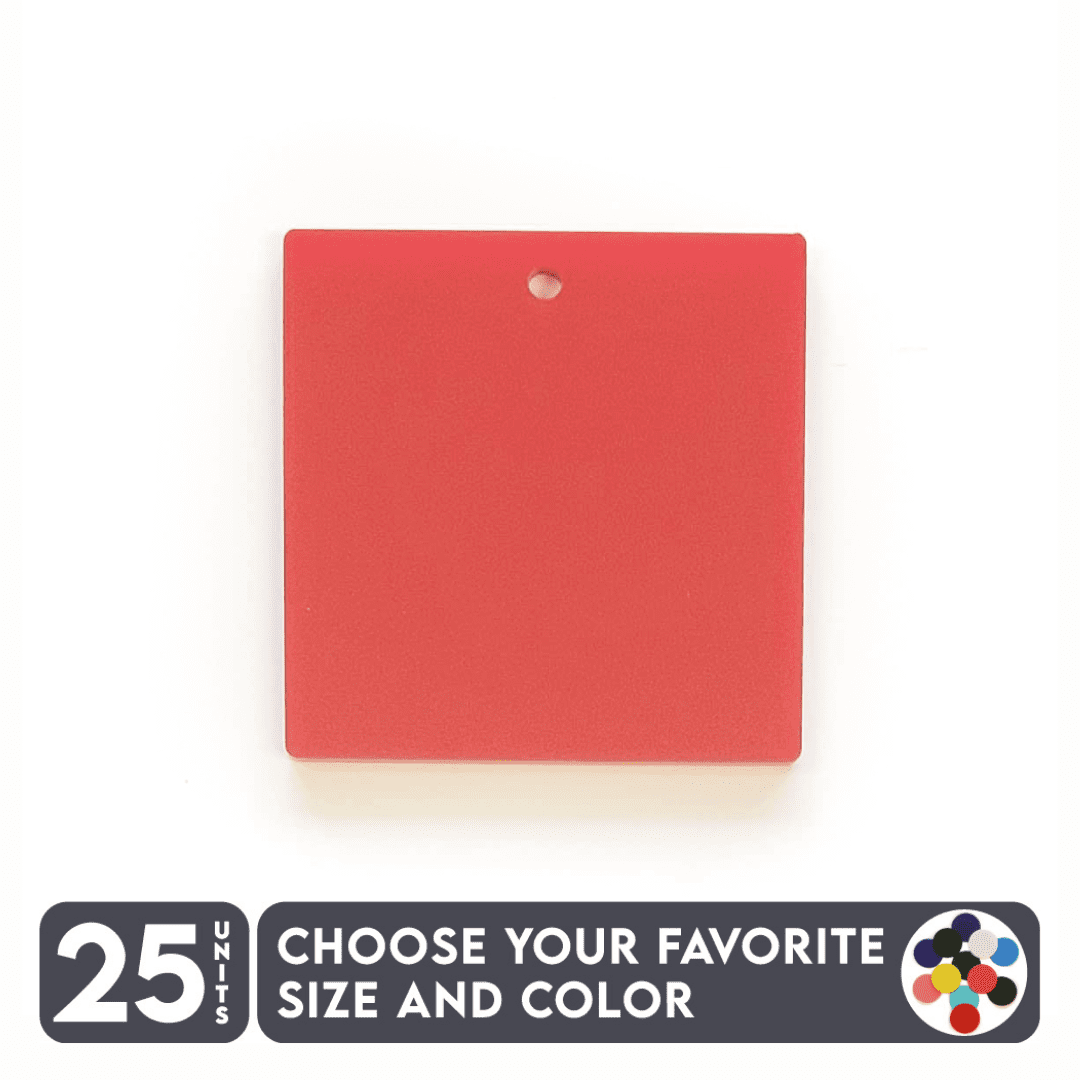 25 Units Acrylic Square With Hole 1/8" Thick – Clear or Solid Color ...