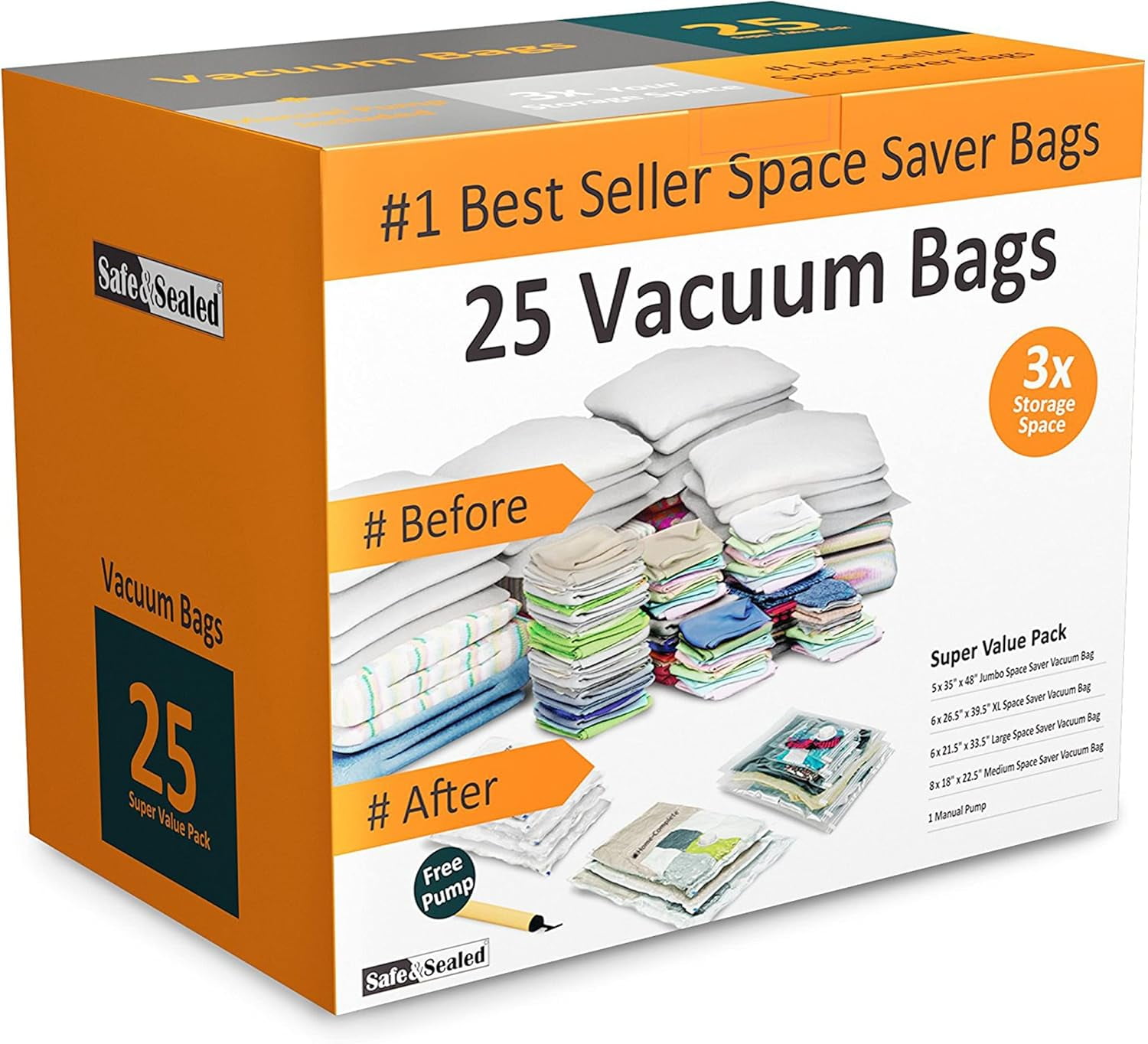 25 Vacuum Storage Bags-Space Saving Air Tight Compression-Shrink Down ...