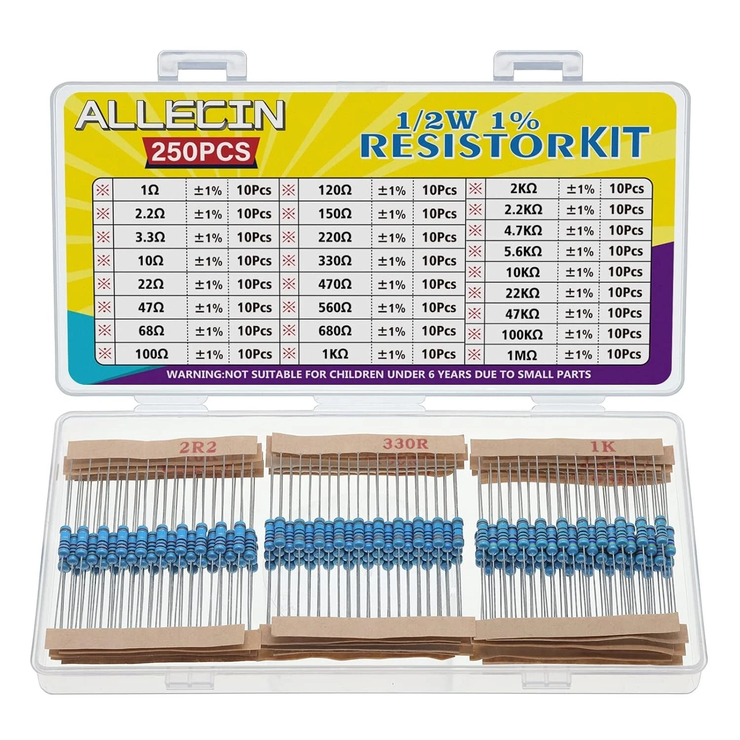 25 Values 1/2W Resistor Kit From 1 Ohm To 1M Ohm 1/2 Watt 1% Metal Film ...