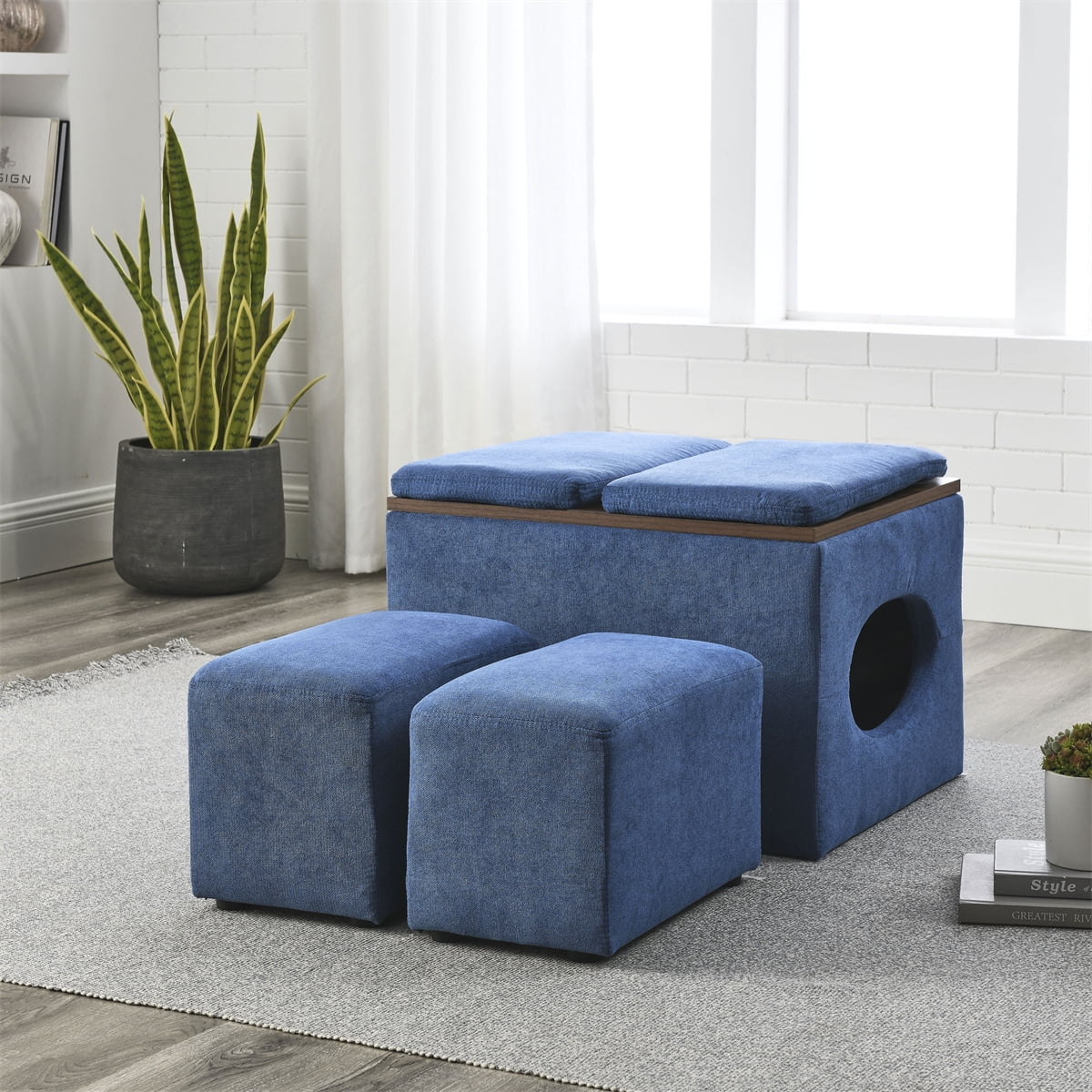 25'' W 5 Pieces Ottoman Bench Set, Modern Hollow Storage Ottoman ...