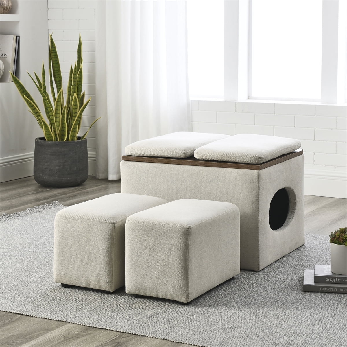 25'' W 5 Pieces Ottoman Bench Set, Modern Hollow Storage Ottoman ...