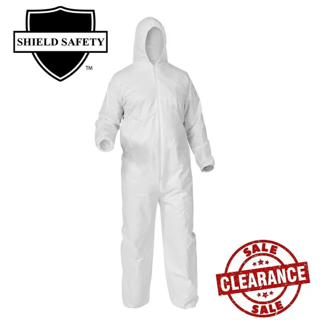 25 White Disposable Polypropylene Coveralls w/Hood and Boot Elastic ...