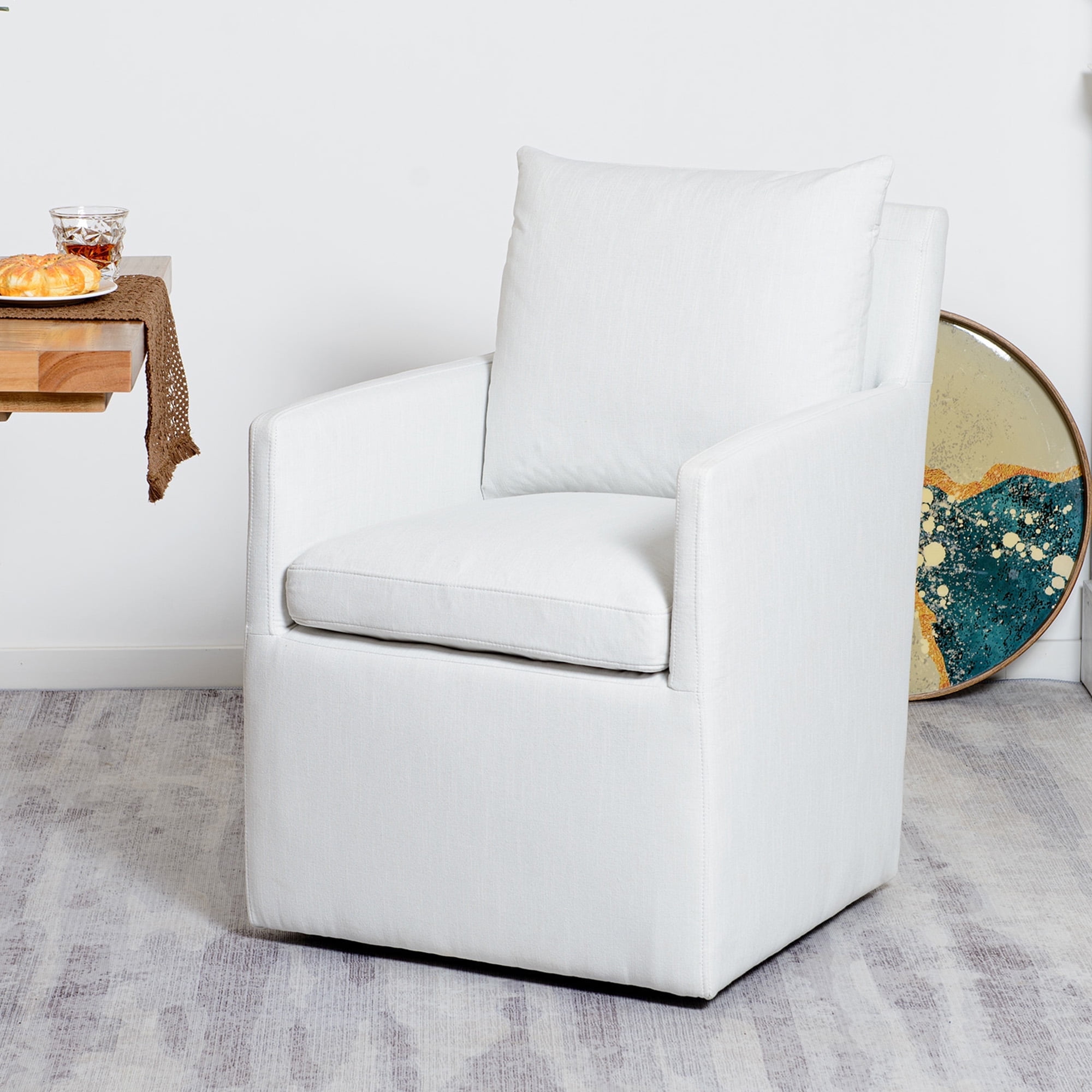 25" Wide Upholstered Dining Chairs with Casters Modern Performance ...