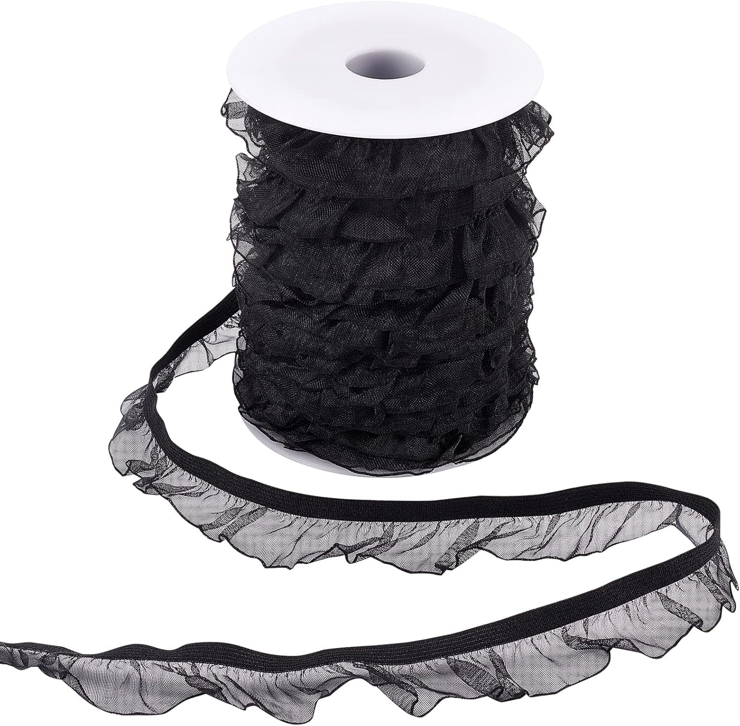 25 Yard Gathered Organza Lace Ribbon 1 inch Wide Black Elastic Fabric ...