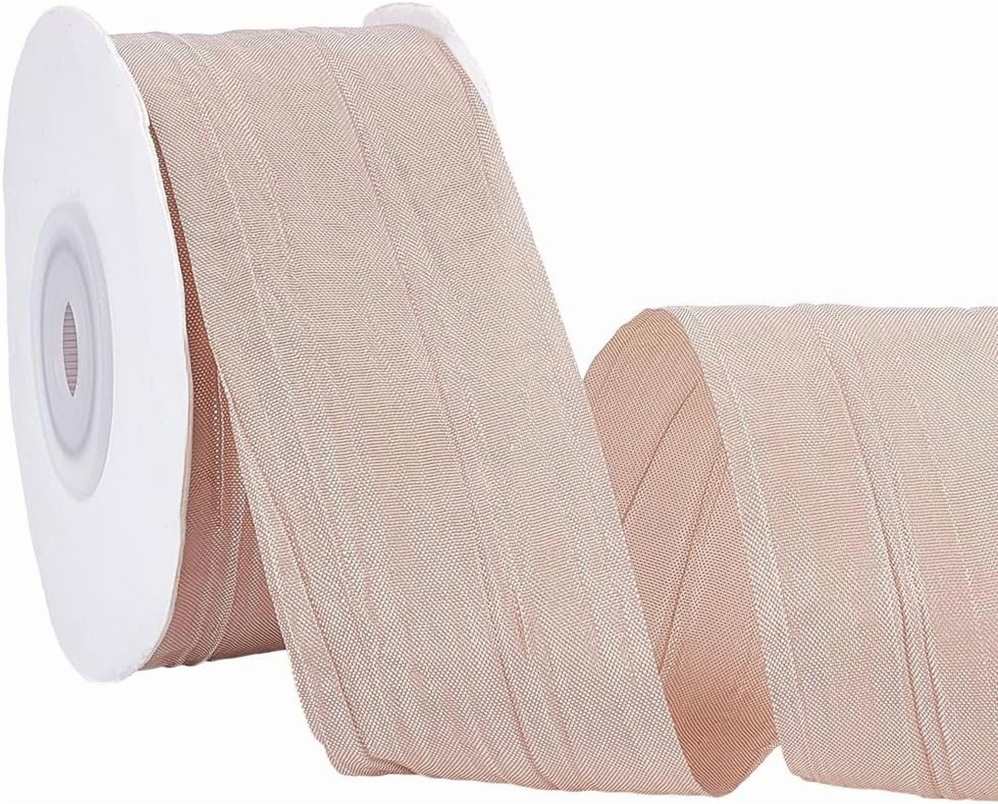 25 Yards 1.5 Inch Crinkled Ribbon Tan Pleated Fabric Trim Soild Khaki ...