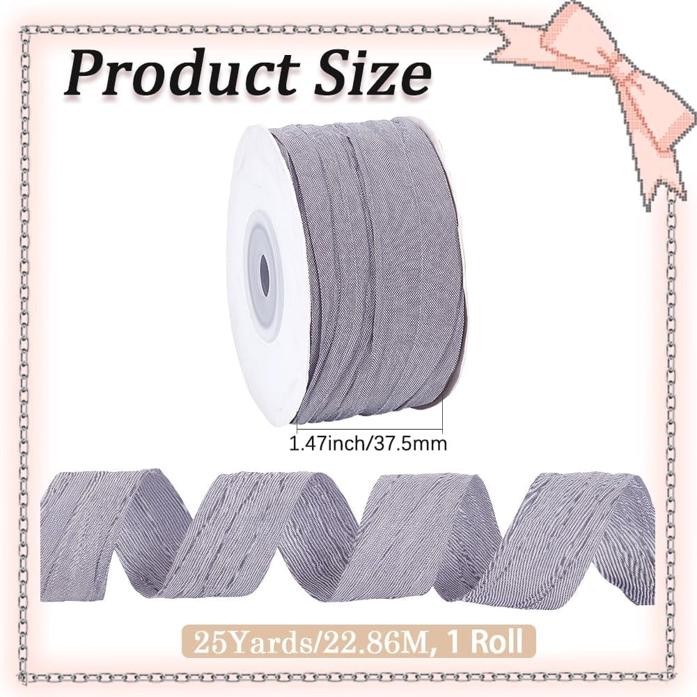 25 Yards 1.5 Inch Dark Grey Ribbon Soild Crinkled Polyester Silk Like ...