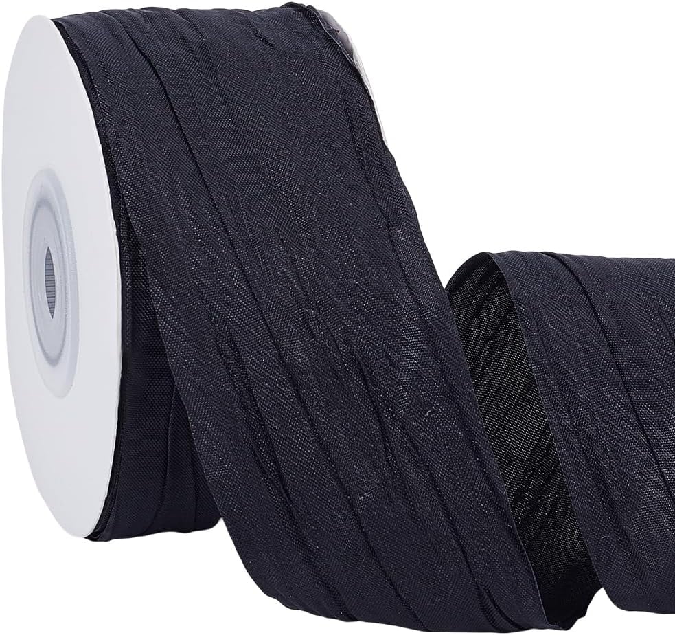25 Yards 1.5 Inch Pleated Fabric Ribbon Black Crinkle Ribbon Polyester ...