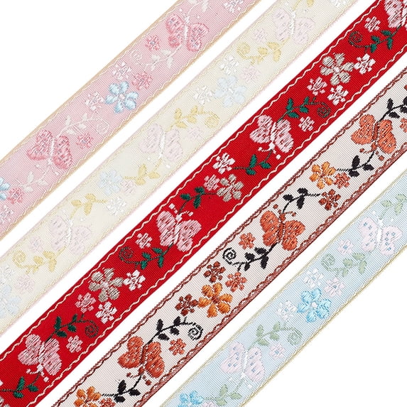 25 Yards 5 Colors Jacquard Ribbon Trim 3/4 Inch Polyester Flowers ...