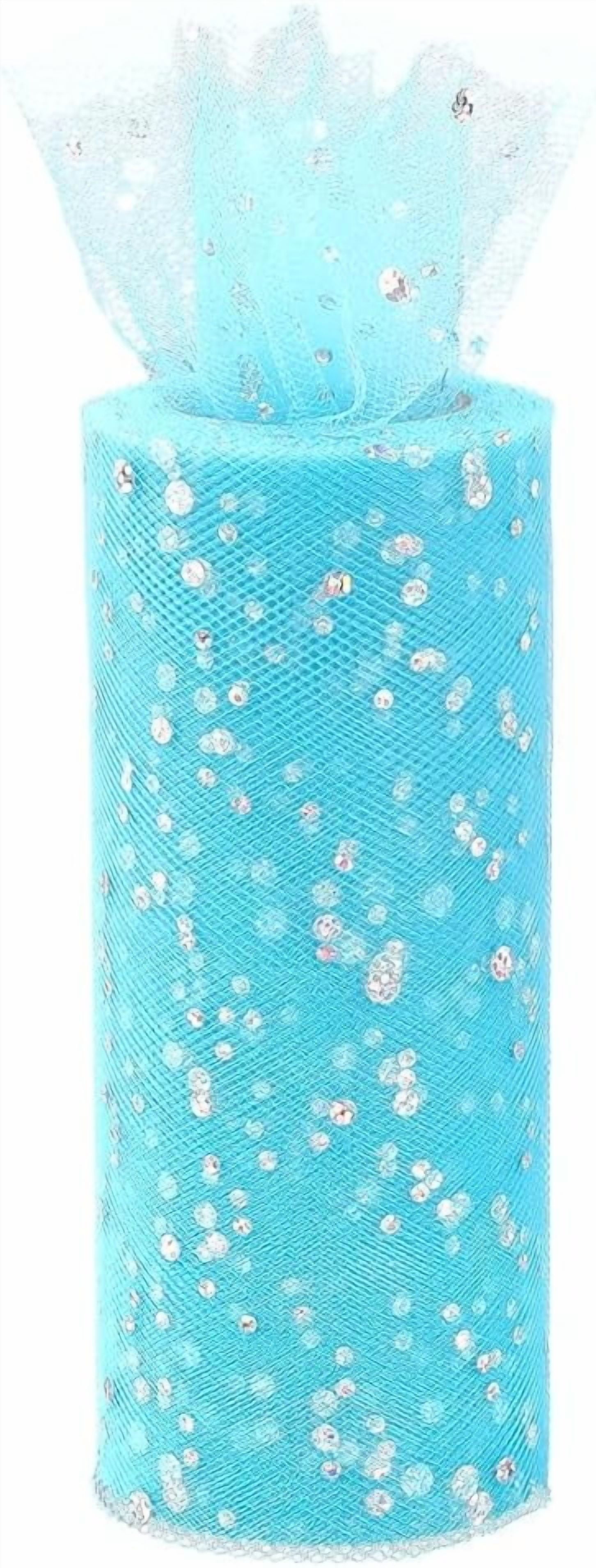 25 Yards 6 Inch Wide Blue Glitter Tulle Roll Silver Sequin Netting Mesh ...