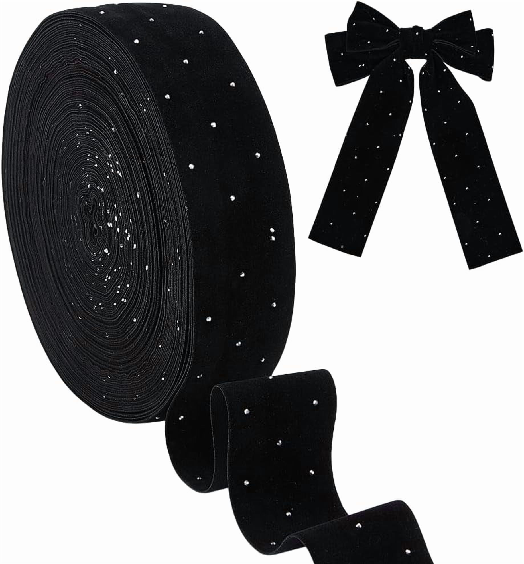 25 Yards Black Velvet Ribbon with Rhinestones 1.57 Inch Vintage Velvet ...
